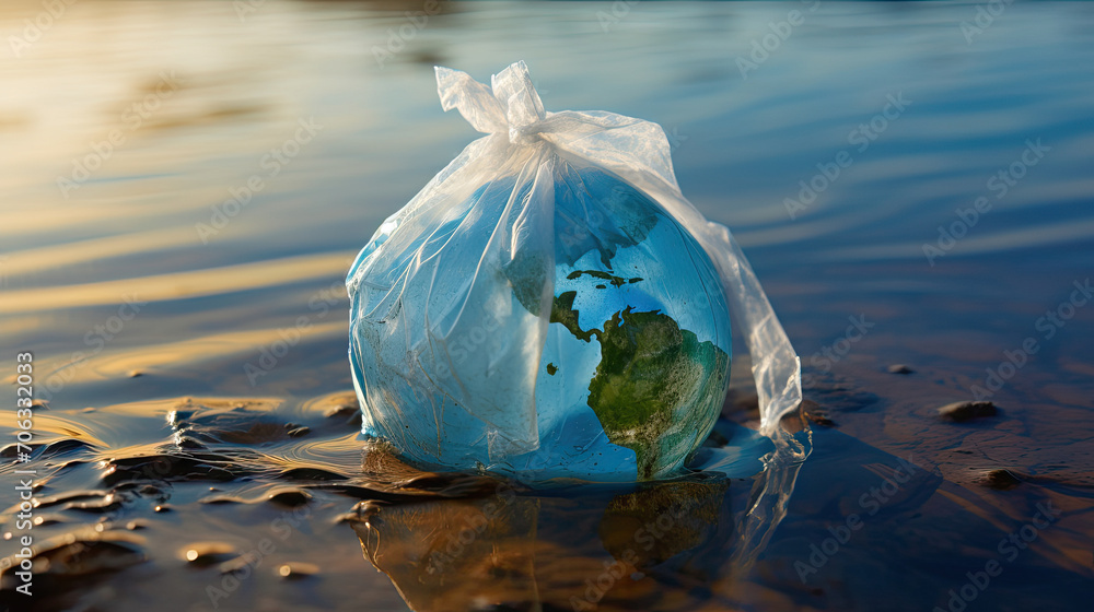 globe planet earth in a transparent plastic bag, global warming concept ...