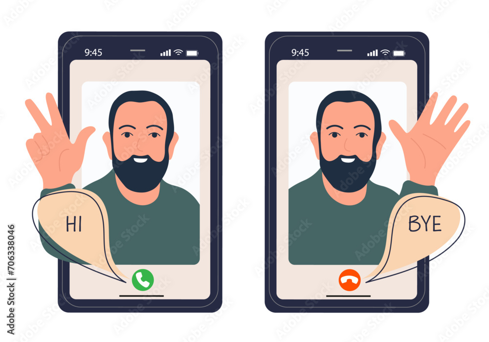 Happy Businessman on the screen smartphone with answer and decline ...