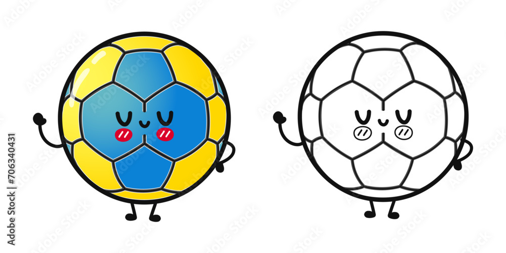 Funny cute happy Handball characters bundle set. Vector hand drawn ...