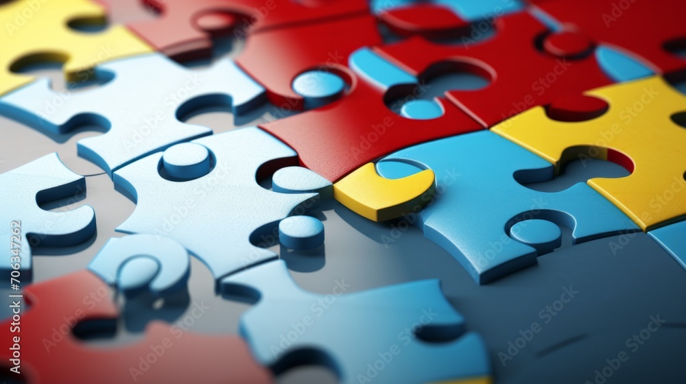Business scene: five puzzle pieces. Each puzzle piece represents a key ...