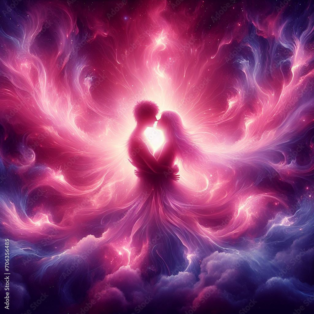 Twin flame couple. Soulmates. The concept of magical, esoteric, tantric ...