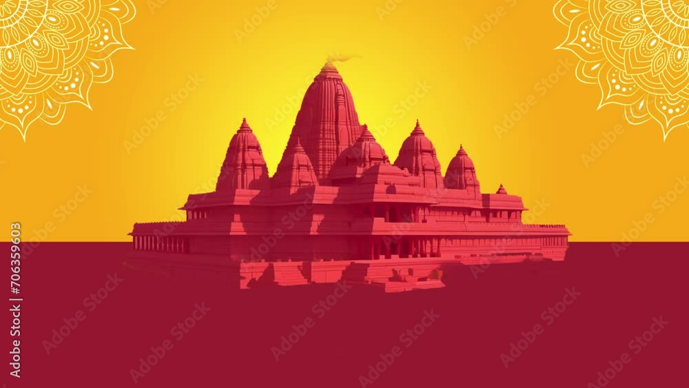 Graphical animation card of the Ayodhya Ram Mandir.Jai Shree Ram. Ram ...