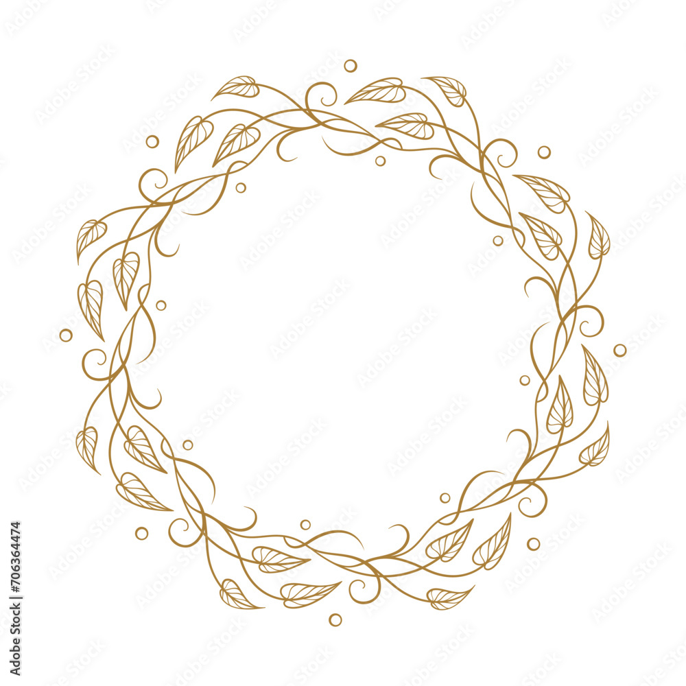 Vector round floral frame with ivy leaves decoration. Vintage style ivy ...