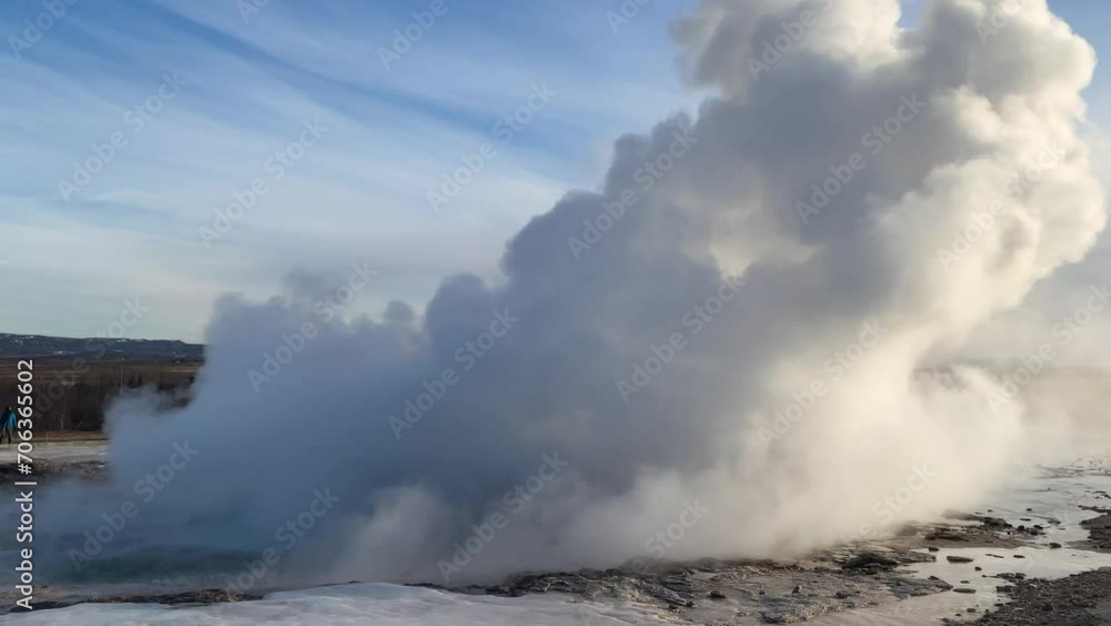Double eruption of a geyser in Iceland. Eruption of Strokkur geyser ...
