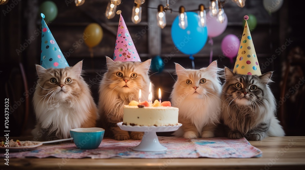 Feline Fiesta. Cat birthday party in a company of kitty friends and ...