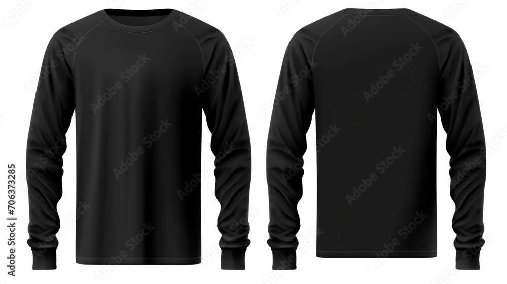 Black raglan, front and back view. Transparent background. PNG Stock ...