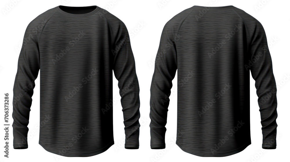 Black raglan, front and back view. Transparent background. PNG Stock ...