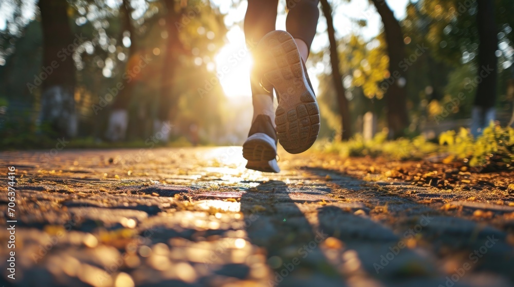 A person walking on a path with the sun shining behind them. This image ...