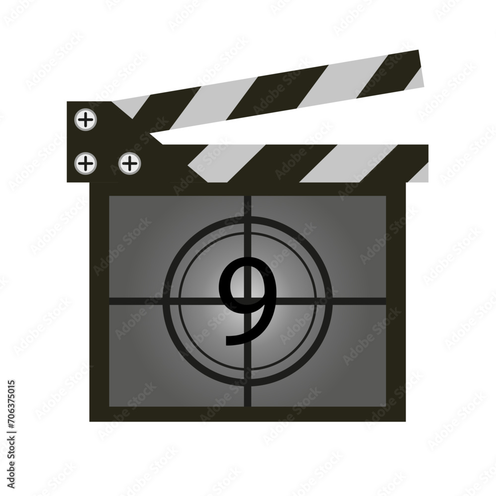 Numerator with number 9 line icon. Film, cinema, popcorn, theater ...