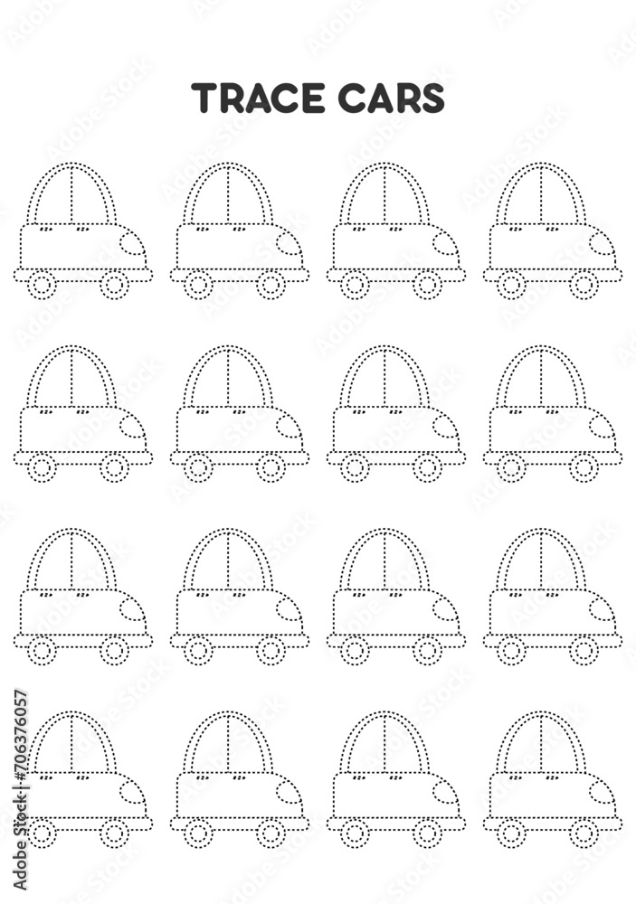 Trace cars. Worksheets for kids. Preschool education. Stock Vector ...