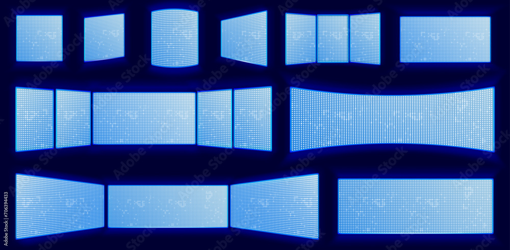 LCD display with glowing neon lights. Vector isolated LED screen ...