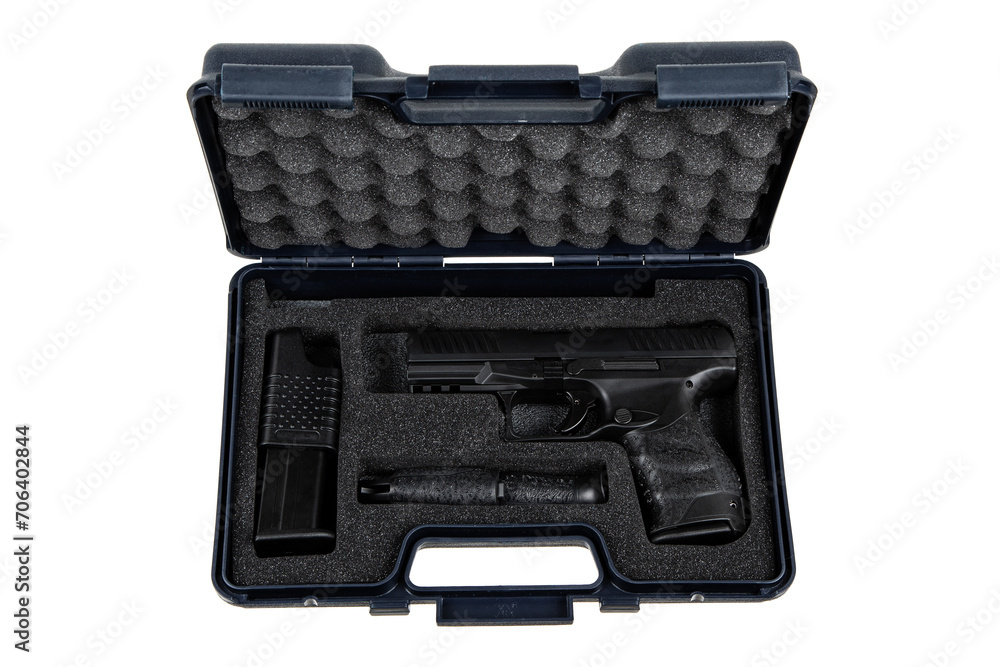 Modern semi-automatic pistol. A short-barreled weapon for self-defense ...