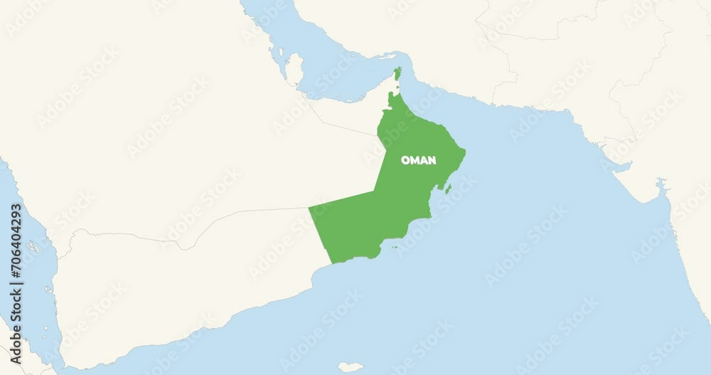 World Map Zoom In To Oman. Animation in 4K Video. Green Oman Territory ...
