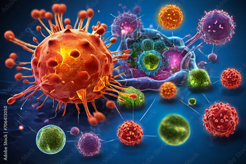 Educational immune system illustration. In-depth view of cells ...
