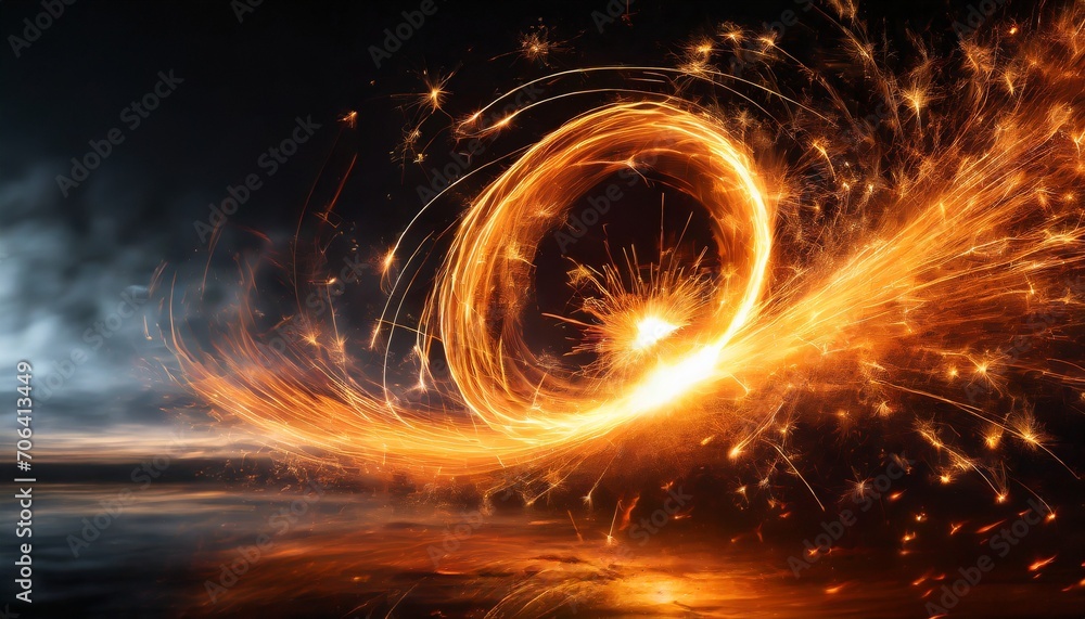 Fire art sparkler on black background, fire particles set against the ...