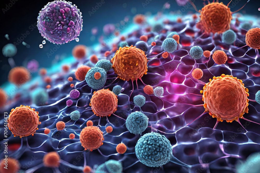 Educational immune system illustration. In-depth view of cells ...