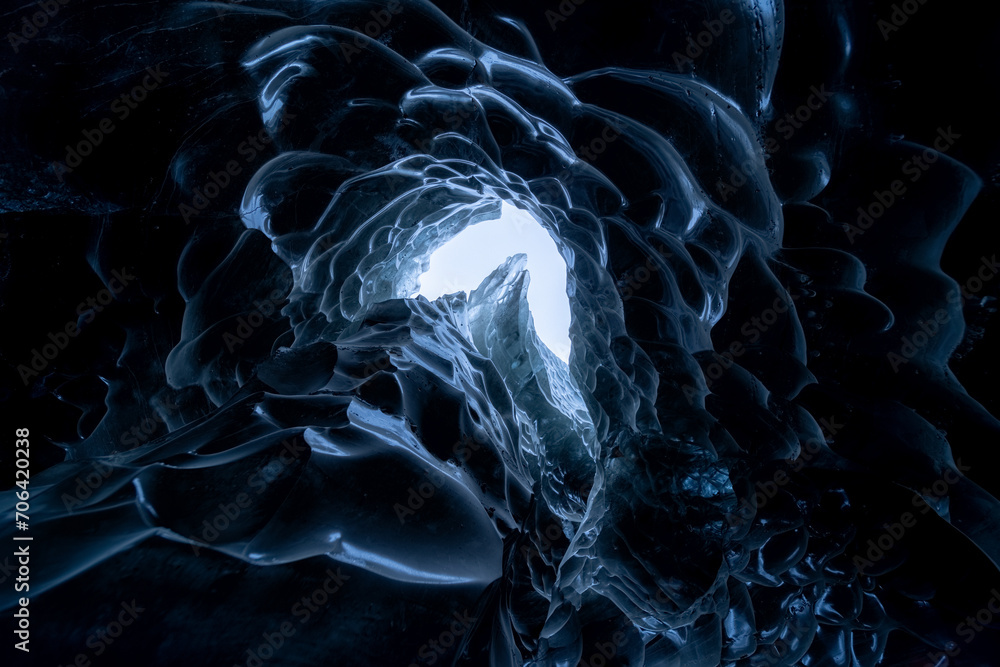 Black ice cave covered in soft volcanic ash in Iceland Stock Photo ...