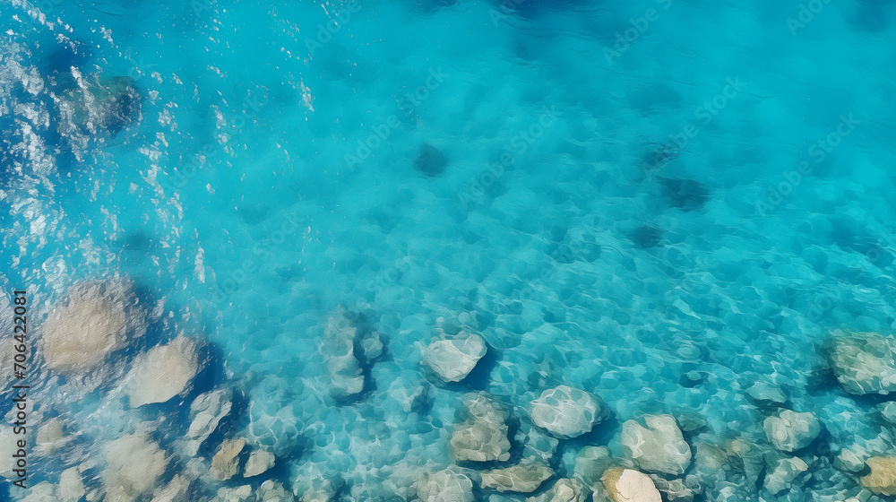 underwater world in the sea, Top view Blue ripped sea water as swimming ...