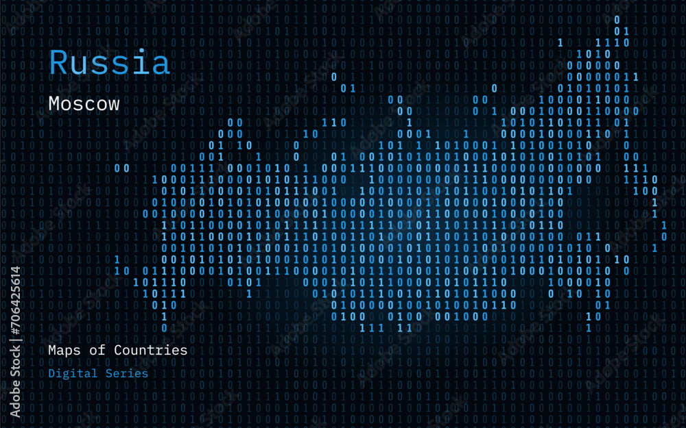 Russia Blue Map Shown in Binary Code Pattern. Matrix numbers, zero, one. World Countries Vector ...