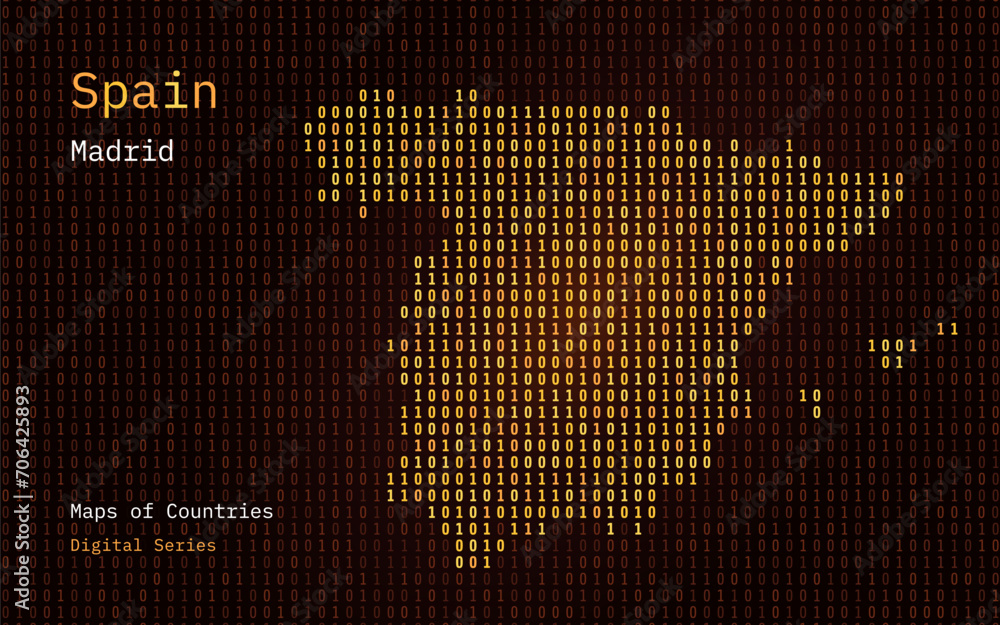 Spain Gold Map Shown in Binary Code Pattern. Matrix numbers, zero, one. World Countries Vector ...