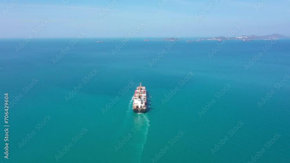 Rear view cargo container ship. Business logistic transportation sea ...