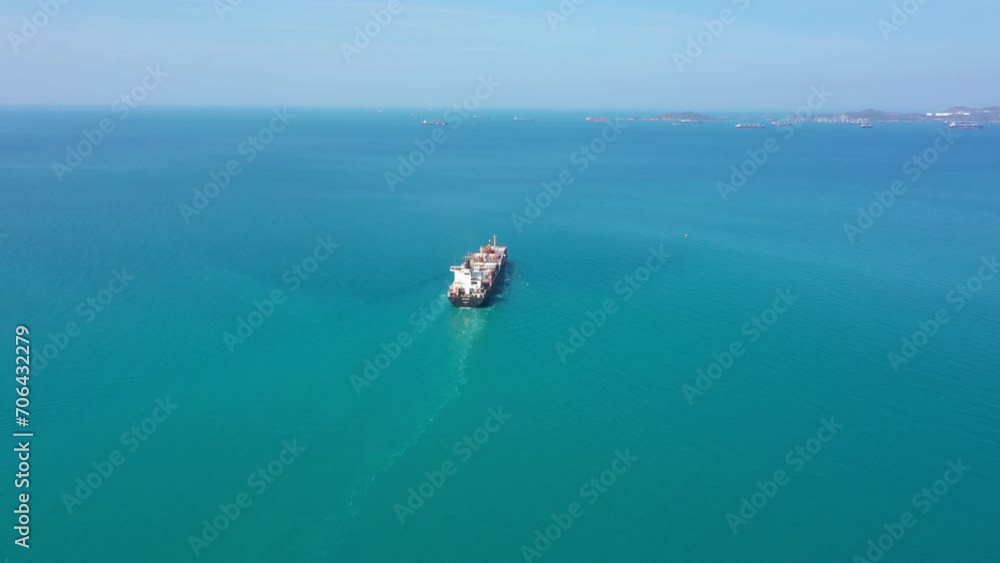 Rear view cargo container ship. Business logistic transportation sea ...