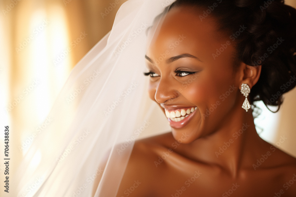Beautiful Black wedding bride, girl posing and smiling on her wedding ...