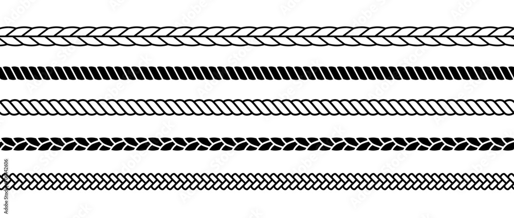 Repeating ropes set. Seamless hemp cord lines collection. Black chain ...