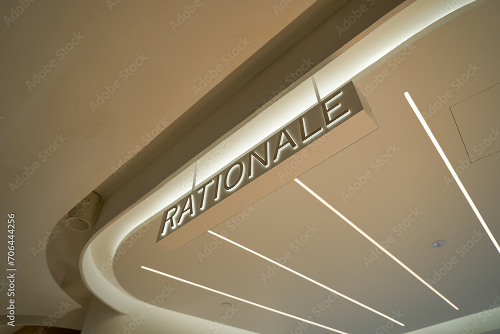 SINGAPORE - NOVEMBER 06, 2023: Rationale sign as seen inside Tang Plaza ...