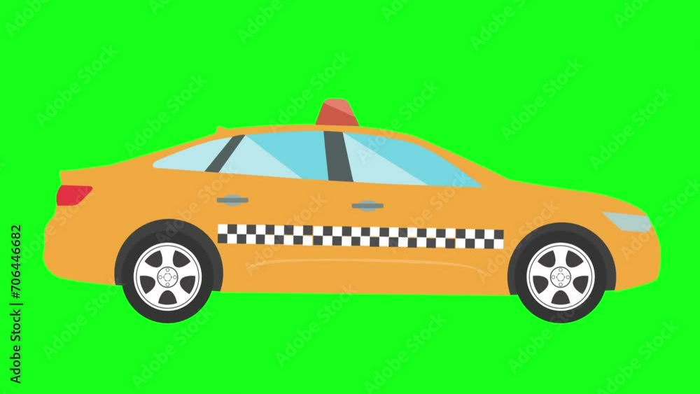 Taxi car running on green screen background, flat graphic animation ...