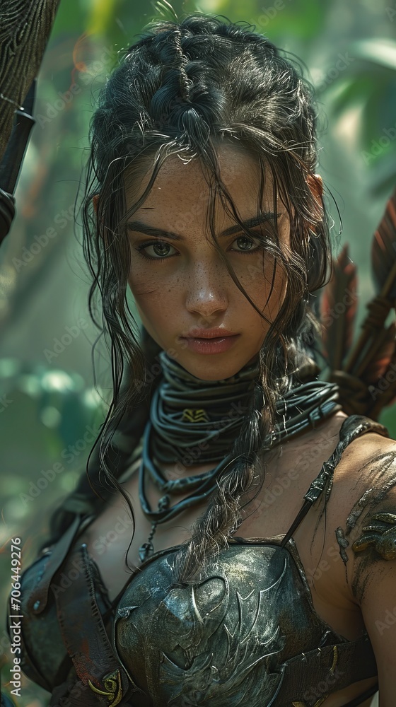 A model of 6-foot tall. young Warrior female, bipedal and armed with ...