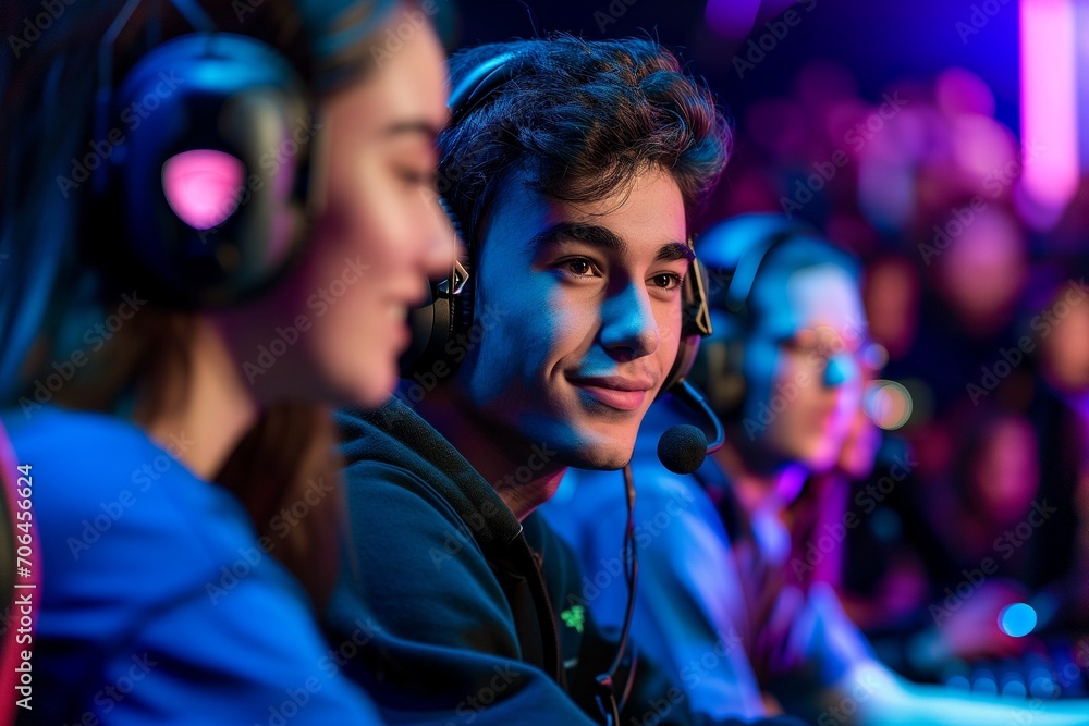 AI-generated illustration of a team of young people playing a video ...