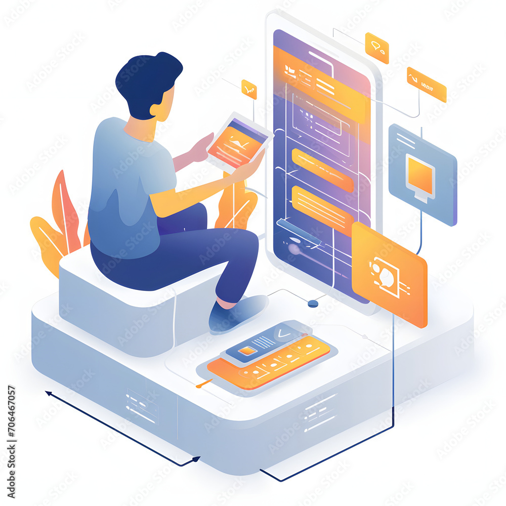 User testing a product with a mockup isolated on white background ...