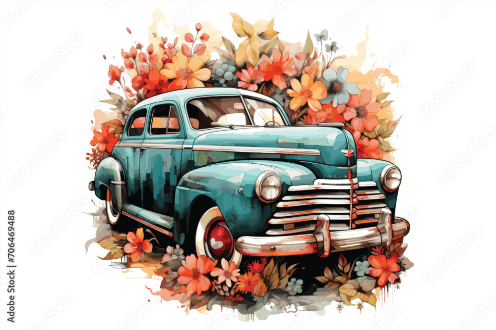 floral car watercolor design, floral car watercolor design free ...