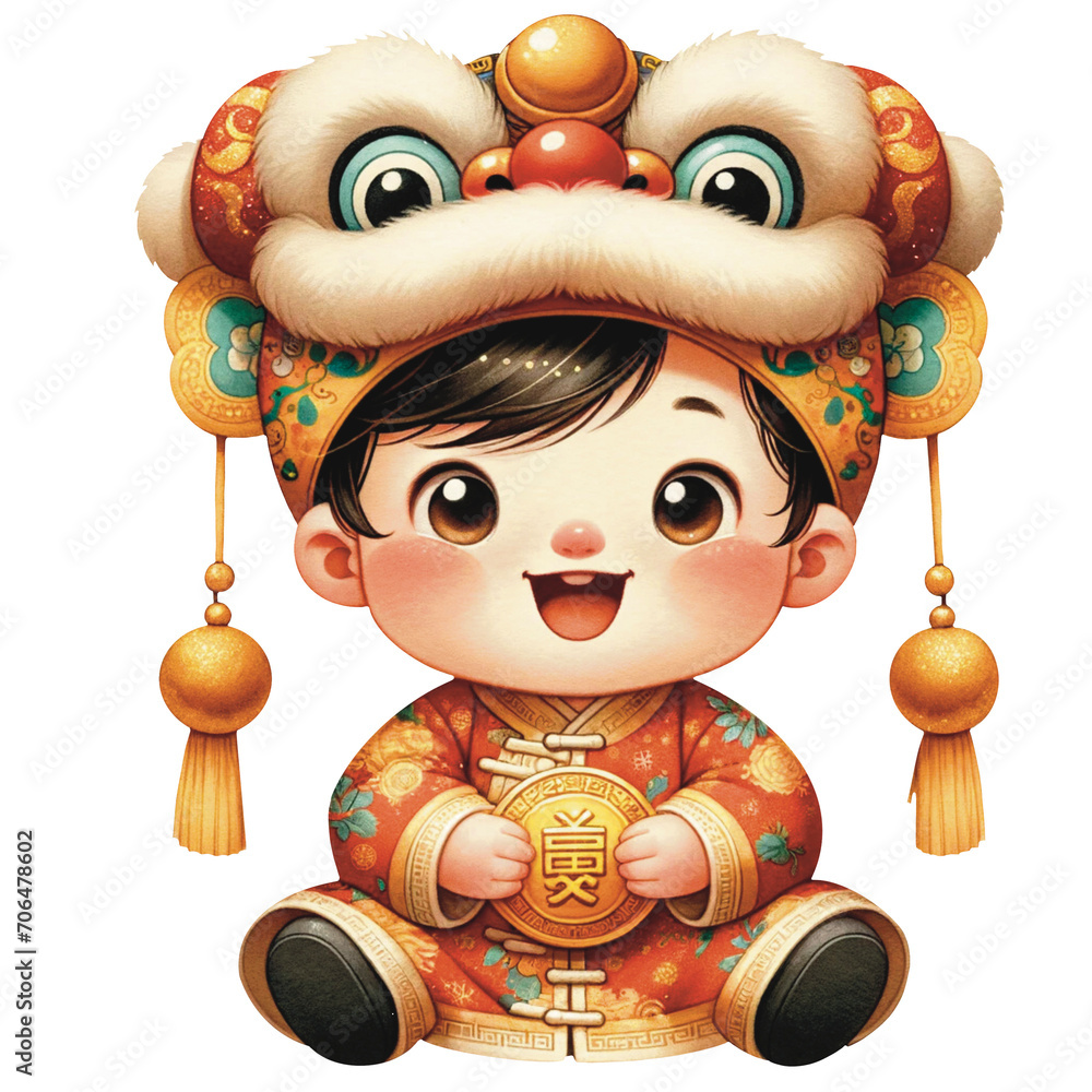 2024 Chinese New Year, year of the Dragon, children with ancient ...