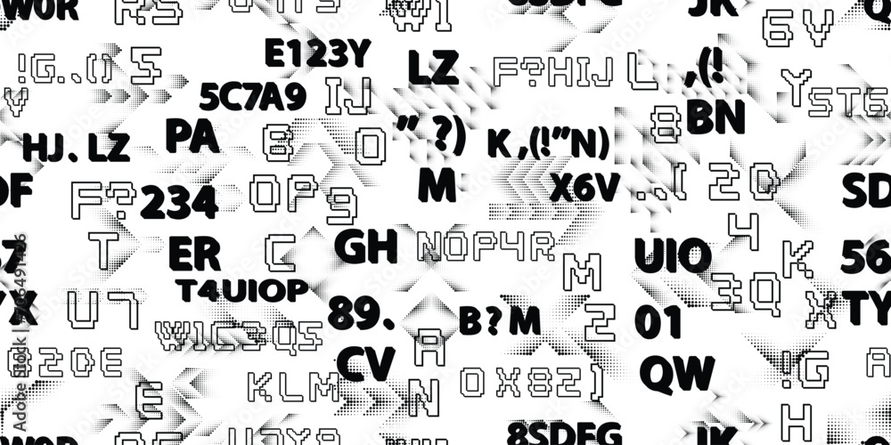 Glitch distorted abstract words . Seamless pattern texture. Pixel fonts ...