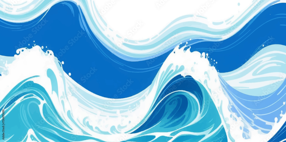 Vector ocean wave line blue and white background. Ocean sea art with ...
