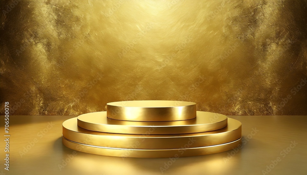 gold podium.an extravagant 3D render featuring an abstract luxury gold ...