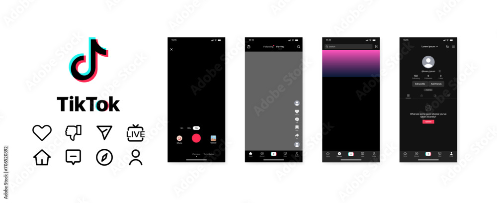 Tik Tok interface template. Tik Tok interface mockup. Isolated ...