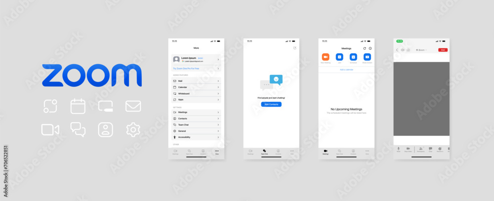 Vetor de Zoom social media interface. Zoom interface mockup. Isolated ...