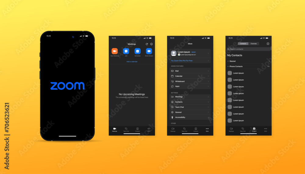 Zoom interface template. iPhone screen template. Social media pages ...