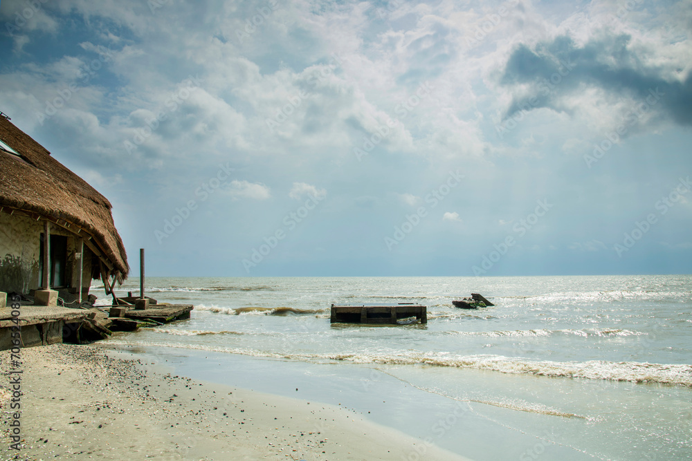 Old fishery and old concrete structure remains from its annexes on the ...