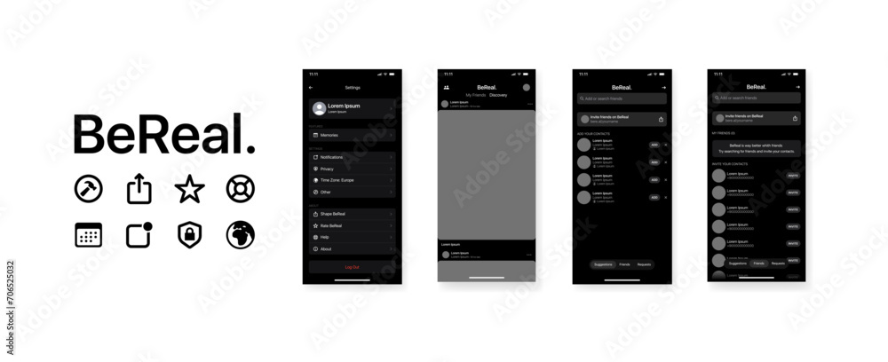 Social media BeReal interface. Social media black buttons. BeReal ...