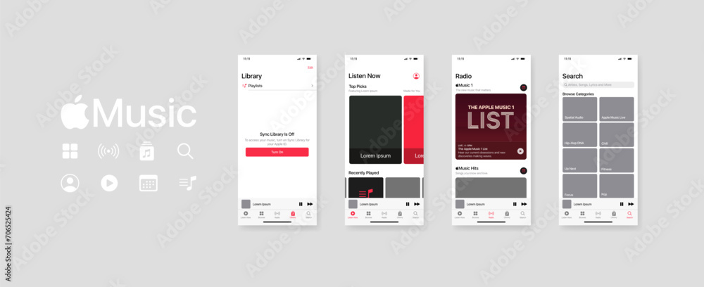 Apple Music interface. Music platform. Apple Music interface mockup ...