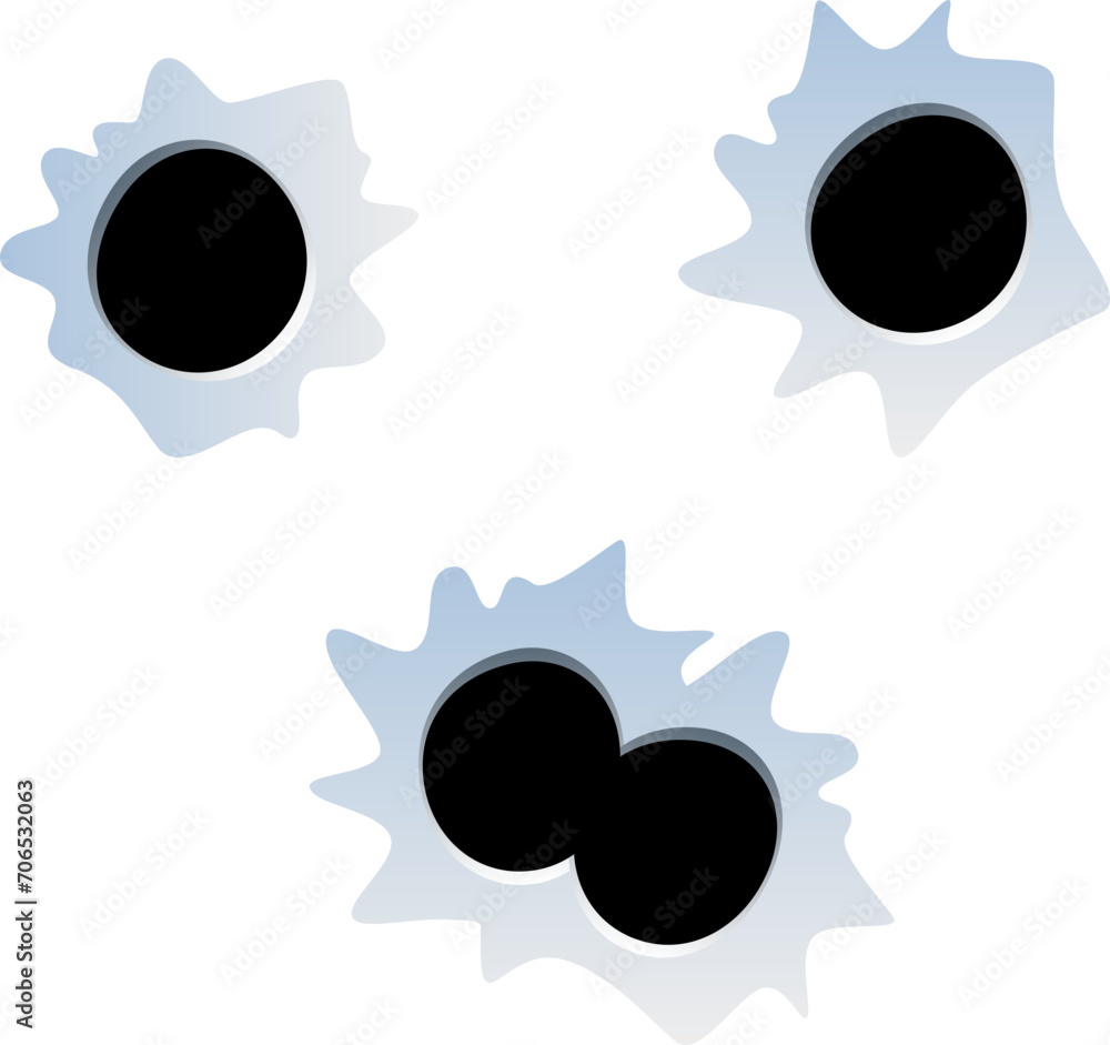 Bullet holes in glass vector illustration. Realistic gunshot marks on ...