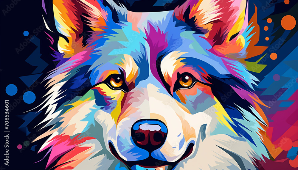 unique and abstract representation of a dog's face using geometric ...