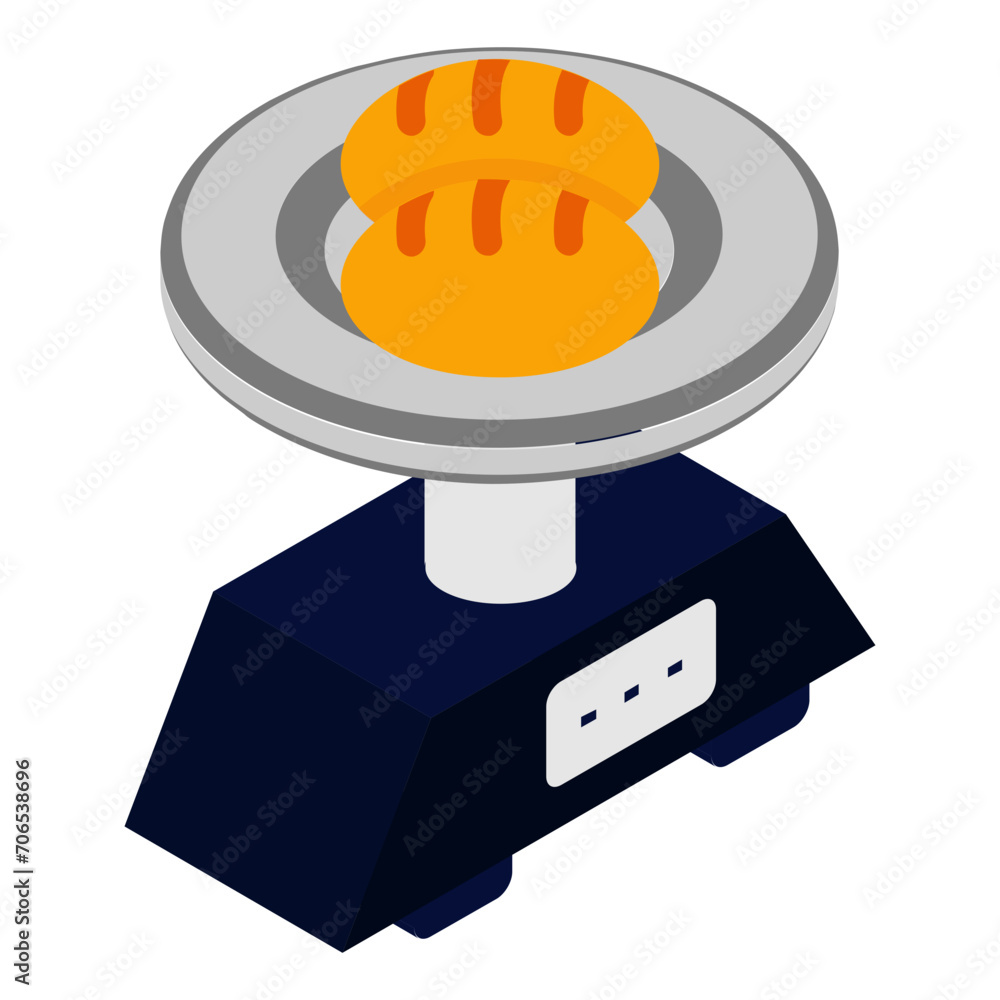 Measuring raw Dough weight isometric concept, Kitchen Digital Grams and ...
