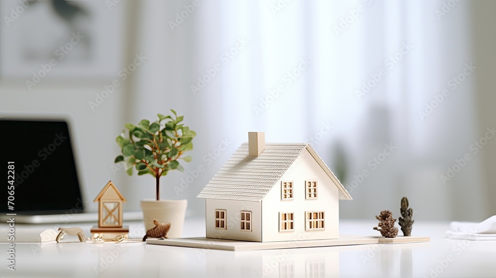 A simple house model,a few coin,on the desk,studio lighting simple ...