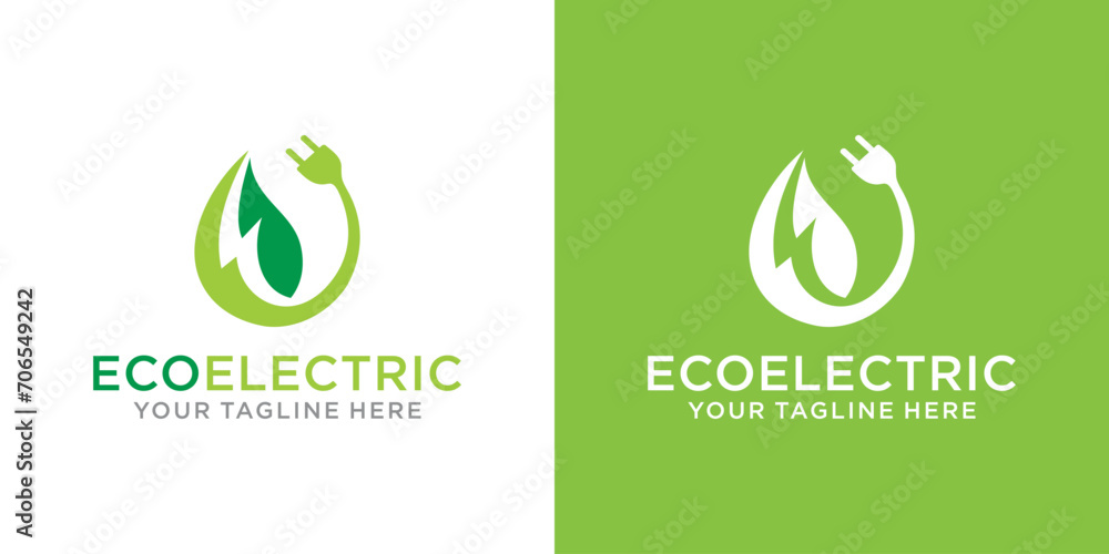 Eco electricity with leaf and plug vector logo design. design for ...