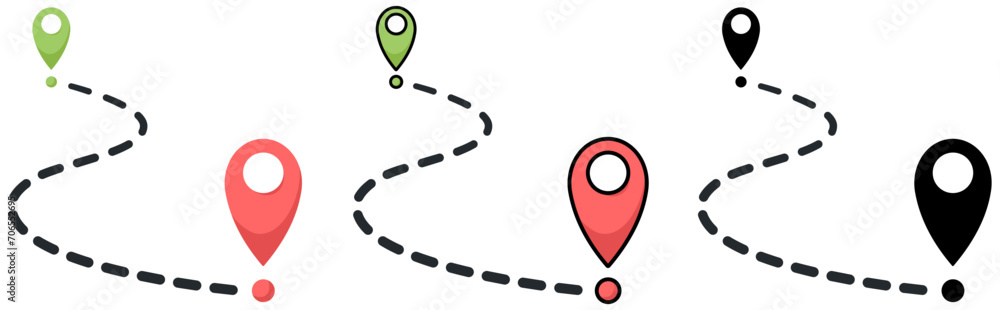 Isolated route, path, way, map, location, distance vector icon with ...